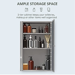 HOMCOM Bathroom Mirrored Cabinet, Vertical 16" x 24" Stainless Steel Frame Medicine Cabinet, Wall-Mounted Storage Organizer with Single Door​