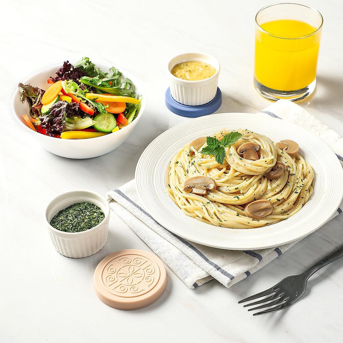 AOZITA Salad Dressing Container To Go, 2.4oz Porcelain Small Condiment Containers with Lids for Lunch Bento Box, Premium Silicone, Leakproof, Reusable Sauce Cups for Picnic and Travel, Dishwasher Safe