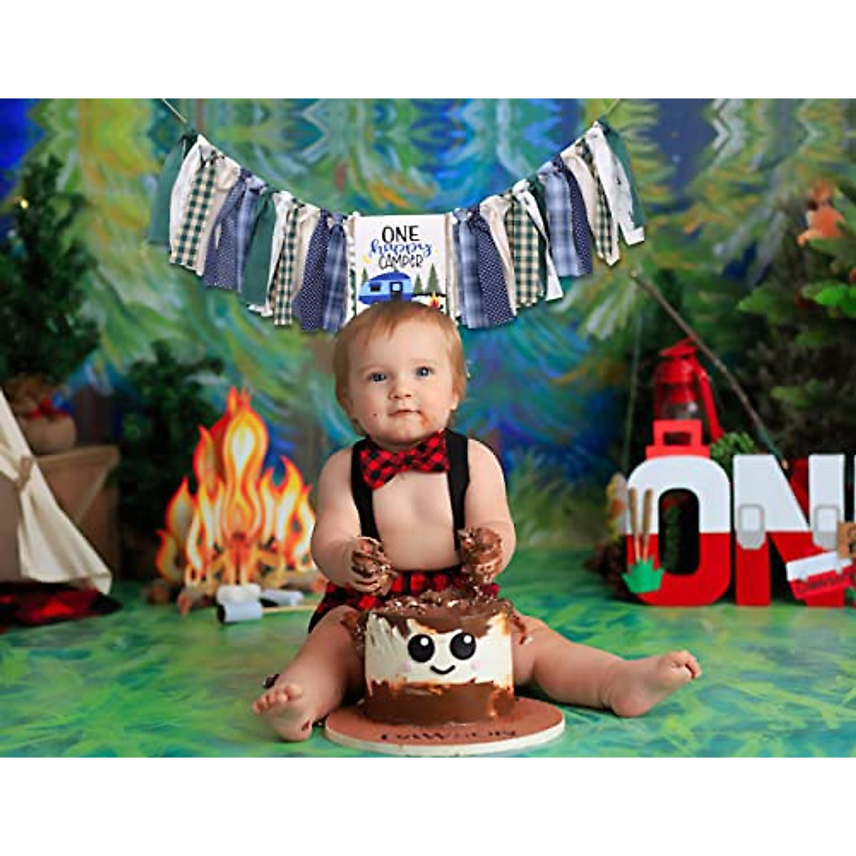 One Happy Camper Banner For Partyprops - Camping High Chair Banner, Wild One Banner, Woodland Banner, Lumberjack Banner