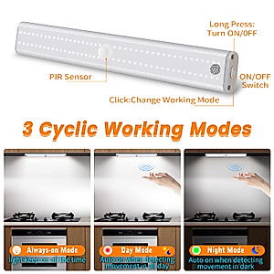Wireless Under Cabinet Lights Motion Sensor Light Dimmable, 80 LED Closet Light Rechargeable Magnetic Under Cabinet Lighting, Under Counter Lights for Kitchen, Wardrobe, 3-Pack