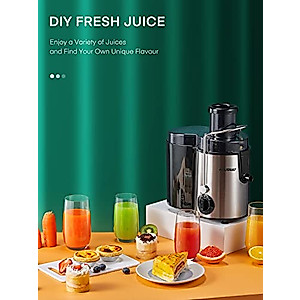Juicer Machines, HOUSNAT Juicer Whole Fruit and Vegetables with 3-Speed Setting, Upgraded Version 400 W Motor Quick Juicing, Cleaning Brush and Juicing Recipe Included