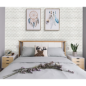 YU LI 3DH 3D Wall Panels Peel and Stick 11PCS White Foam Brick Wallpaper for Bedroom Faux Stone Wall Panel Self-Adhesive Wallpaper (11PCS-10.65 Sq Ft, White)