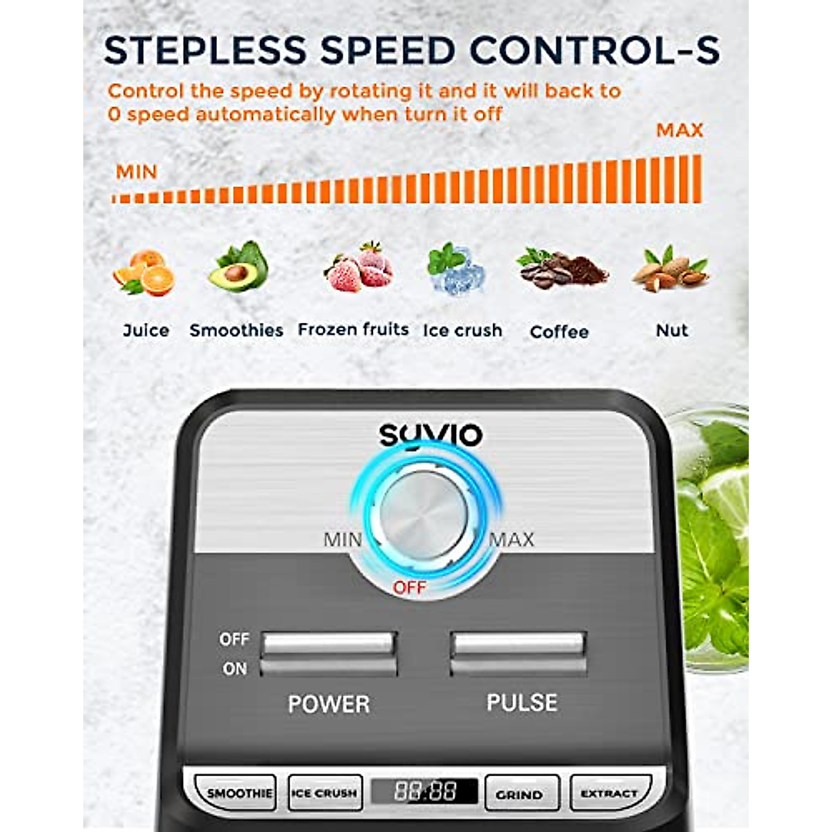 Syvio Blenders for Kitchen, Smoothie Blender 1450W with 4 Presets and 68 oz Tritan Container, Blender for Shakes and Smoothies, Crushing Ice, Frozen Fruits