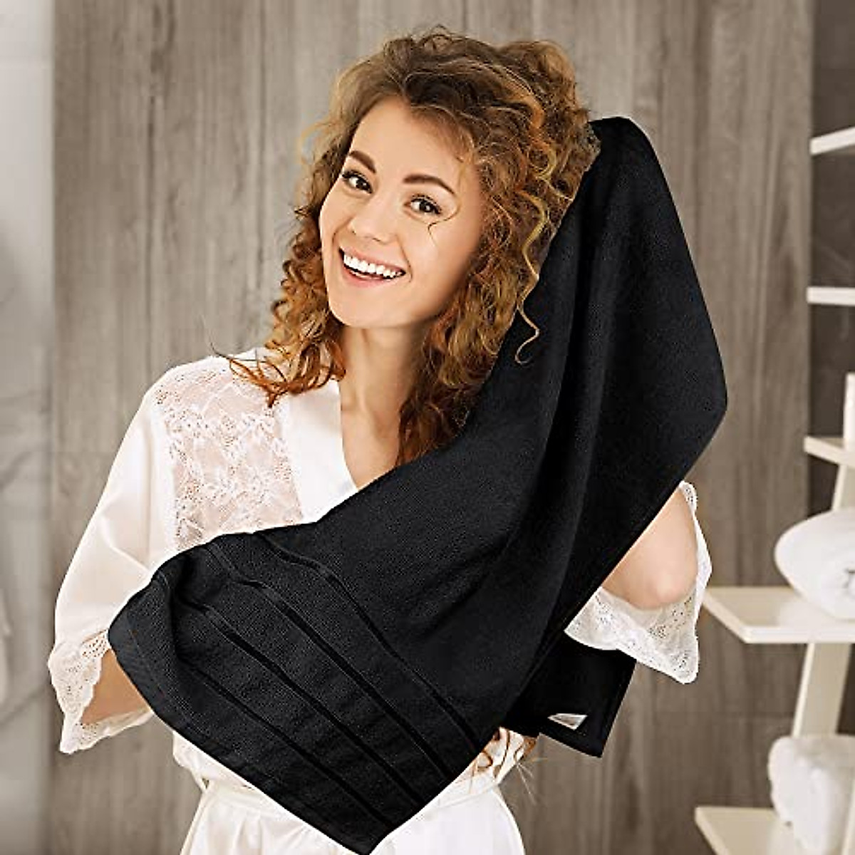 Utopia Towels 4 Pack Premium Viscose Oversized Bath Towels Set, 100% Ring Spun Cotton (27 x 54 Inches) Highly Absorbent, Quick Drying Shower Towels for Bathroom, Spa, Hotel and Travel (Black)