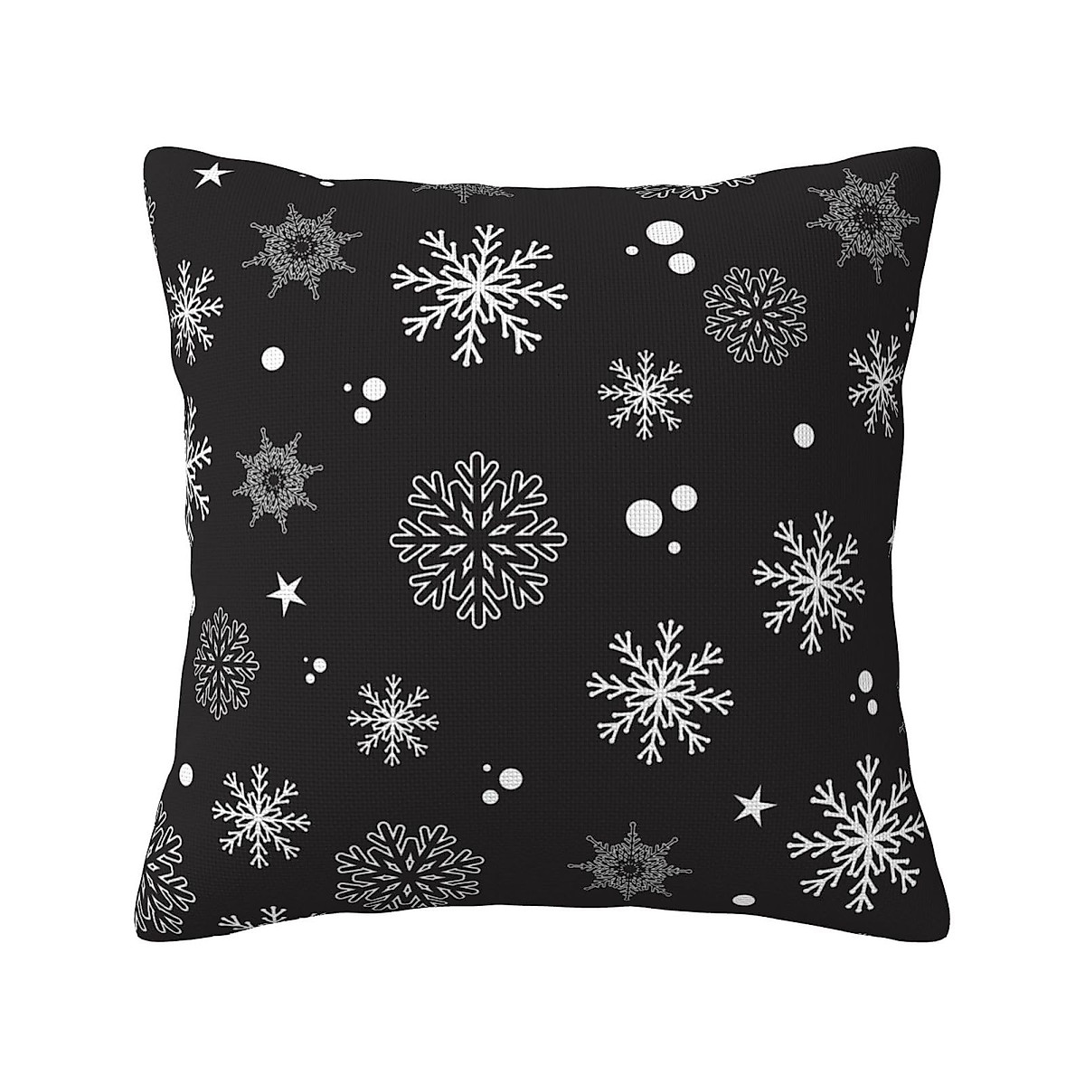 ChangQingArt White Christmas Winter Snowflakes Throw Pillow Covers,Black Decorative Pillow Covers Digital Printing Blended Fabric for Couch Sofa Bed Invisible Zipper 16X16 in