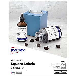 Avery Printable Blank Square Labels, 2.75" x 2.75", Matte White, 630 Customizable Labels (5196)