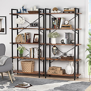 Tribesigns 5 Tier Bookshelf, Industrial Etagere Bookcase with Metal Frame, Rustic Tall Book Shelf Unit for Living Room, Study, Home Office (1, Rustic)