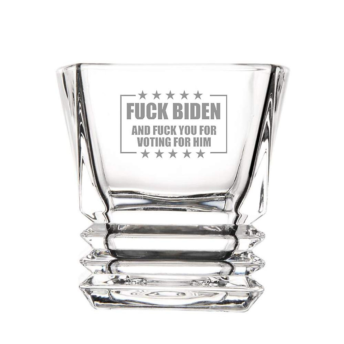 Osci-Fly Anti Biden FK Biden Handmake Ethed Heavy Base Whiskey Crystal Glasses - F You for Voting for Him
