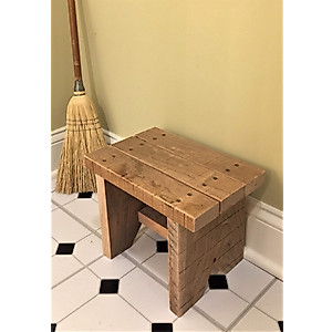Classic Amish Reclaimed Wood Stool. Natural, Rustic, Solid. Versatile Home Decor Piece. Handmade in USA. Step/Sitting/Footstool/Plant Stand.