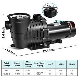 Seeutek 2.5 HP Pool Pump for Above Ground Pool,8880 GPH 1850W Powerful Above Ground Pool Pumps with Strainer Basket.
