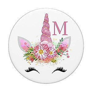 Cell Phone Holder Pop Up Handle,Cute Unicorn Pink Initial M PopSockets PopGrip: Swappable Grip for Phones & Tablets