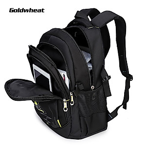 goldwheat School Backpacks Student Bookbag Casual Shoulder Daypack Travel Back Pack for Teen Boys (Black-3)