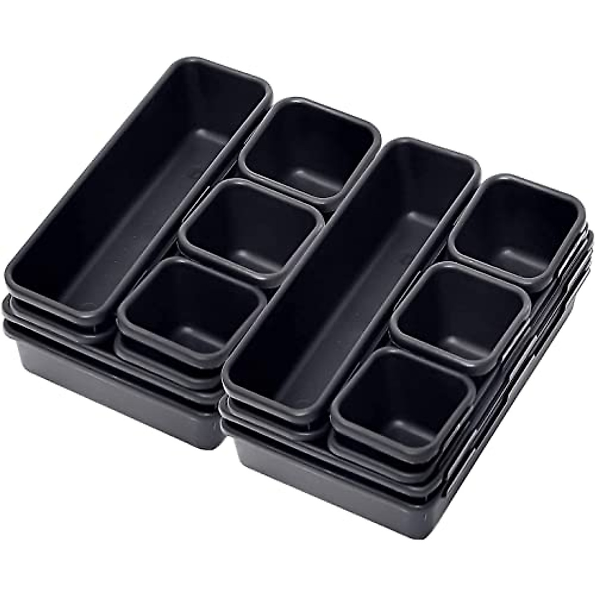 Albeads 16 Pack Interlocking Drawer Organizer Tray - Customizable Multi Purpose Storage Tray for Office，Bathroom，Kitchen,Makeup- Durable Desk Drawer Organizer (Dark Gray)