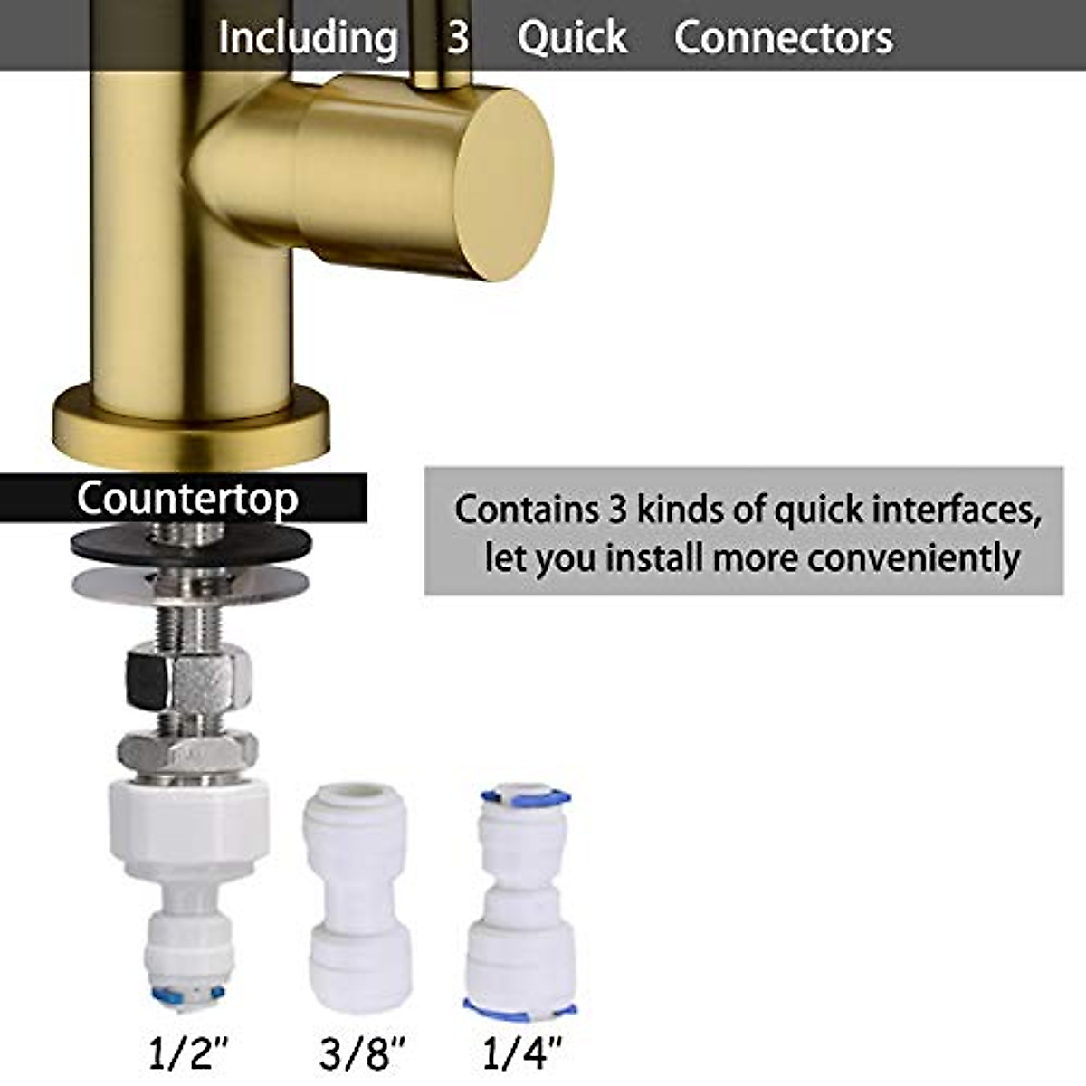 Pirooso Brushed Brass Water Filter Faucet, Drinking Water Faucet, 360° Swivel Kitchen Sink Water Filter Faucet, Fits Most Reverse Osmosis Units or Under Sink Water Filtration System, Brushed Gold