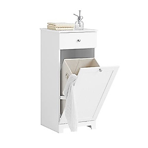 Haotian BZR21-W, White Bathroom Laundry Cabinet with Basket, Tilt-Out Laundry Hamper, Bathroom Storage Cabinet Unit with Drawer, 15.7"x15"x35.4"