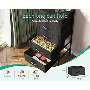 AODK Dresser for Bedroom with 5 Storage Drawers, 31" Small Dresser Chest of Drawers Fabric Dresser with Sturdy Steel Frame, Black