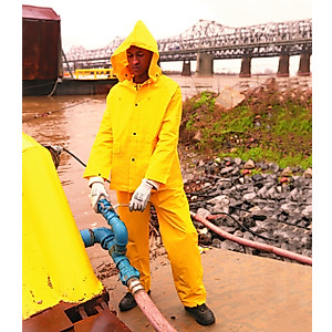 MCR Safety 2003X5 Classic PVC/Polyester 3-Piece Rainsuit with Attached Hood, Yellow, 5X-Large