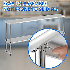 Agrestem Stainless Steel Double Shelf,72 Inch Restaurant Kitchen Shelf, Supports Up to 800 Pounds, NSF Commercial Adjustable Double Shelf 2 Tier for Restaurant, Kitchen and Workshop, Silver