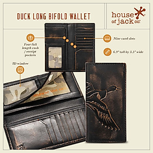 House of Jack Co. DUCK Long Wallet for Men | Full Grain Leather with Hand Burnished Finish | Long Bifold Wallet | Rodeo Wallet | Duck Hunter Gift