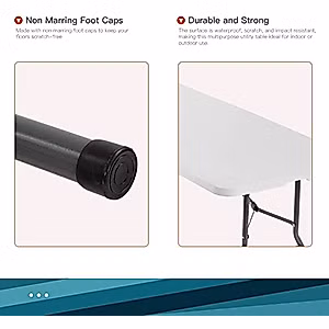FDW Folding Tables, Plastic 6ft Folding Table,Half Portable Foldable Table for Parties, Backyard Events,White