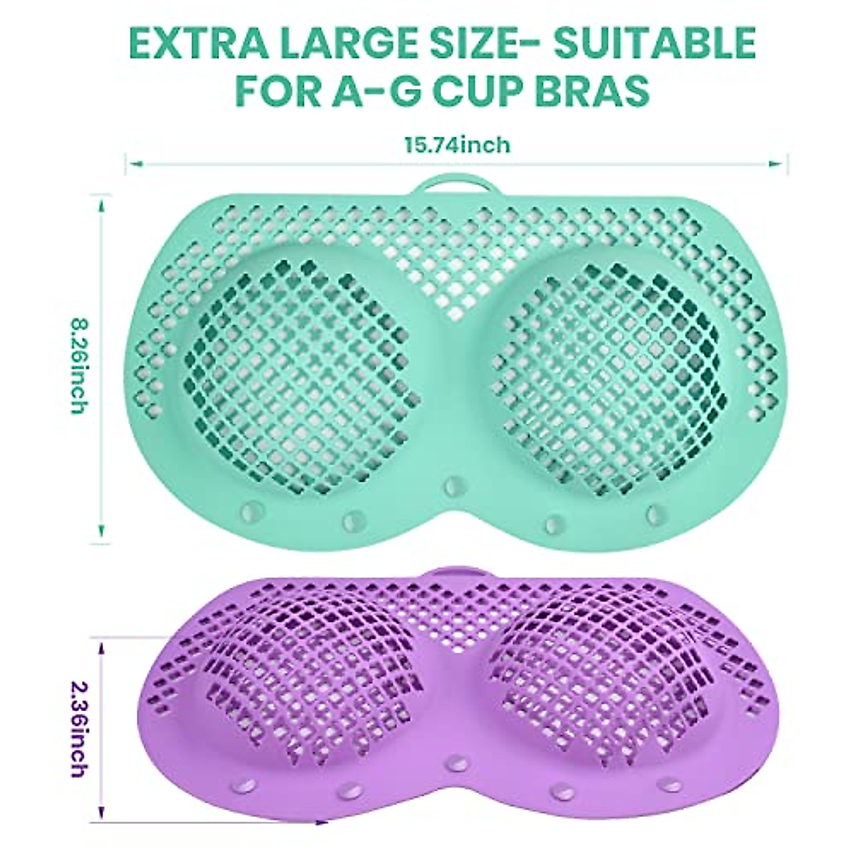 Bra Washing Bags for Laundry, LDJRCP 2PCS Silicone Delicates Bag for Washing Machine Durable Lingerie Bag for Underwear Protection Bra Fits A To C Cups, Purple&Green