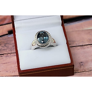 KOKAV 925 Sterling Silver Genuine London Blue Topaz 5-5/8 Ct Oval Statement Ring Size 7