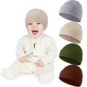 SATINIOR 4 Pieces Spring Baby Beanies Hats 0-36 Months for Unisex Spring Toddler Beanies Girl Boy Hat Warm Cap for Baby(Gray, Khaki, Army Green,Coffee)