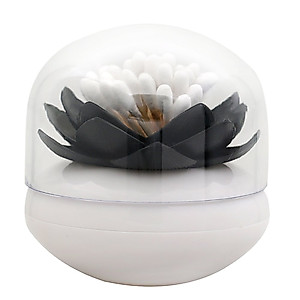 Bluelans Q-Tips Holder Cotton Ball/Swab Organizer Lotus Cotton Swab Dispenser Cosmetic Storage Toothpick Holder - Black