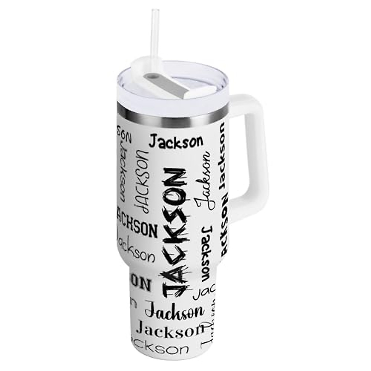 White Smoke Tumbler Handle Lid and Straw Custom Water Bottle Stainless Steel Coffee Travel Tumbler Mug Cup Gifts for Men Women 30oz