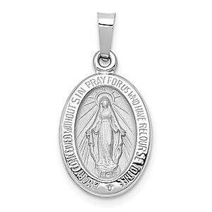 Sonia Jewels 14k White Gold Virgin Mary Pray for Us Charm Miracle MedalBrushed Matte Finish Pendant Charm - 18mm x 11mm