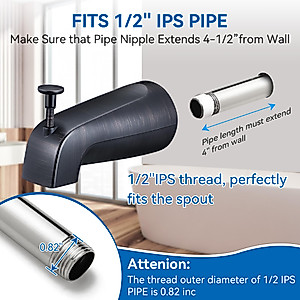 Dreyoo Universal Bathroom Tub Spout Compatible with Westbrass E531D-1F-62, Fits 4 Inch Reach Wall Front Mount Tub Spout with Shower Diverter 1/2'' IPS Inside Thread Bathtub Faucet (Oil Rubbed Bronze)