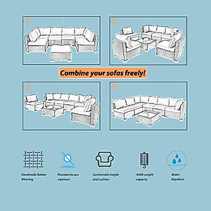 TINASUUS Patio Furniture Sets 7 Pieces, Outdoor Sectional Sets All Weather Conversation Patio Sofa w Cushions and Glass Coffee Table for Porch Poolside Backyard Deck Lawn (Peacock Blue)