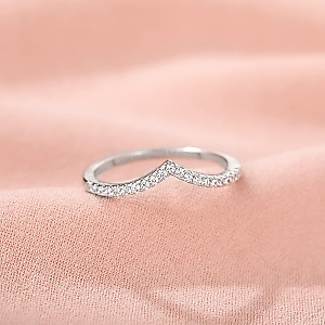 Arvaleff 925 Sterling Silver Rings for Women Wedding Band V Shaped Cubic Zirconia Engagement Eternity Ring Thin Stackable Comfort Fit Size 6.5