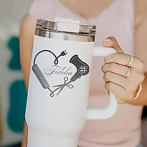LifGif Hairdresser Heart Personalized Tumbler 40 oz Laser Engraved, Insulated Cup with Handle, Lid and Straw, Custom Tumbler Hair Stylist Graduation Gift for Women Friend Stainless Steel Coffee Cup