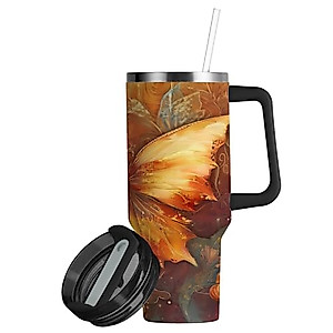 Flradish 30oz Tumbler with Handle, Dragonfly Totem Stainless Steel Tumbler with Lid and Straws Double Wall Vacuum Insulated Leakproof Coffee Travel Mug