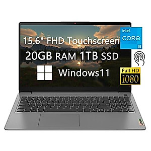 Lenovo 15 FHD Touchscreen Laptop, 2023 Newest Upgrade, Intel 11th Core i5-1135G7, 20GB RAM, 1TB SSD, Bluetooth, USB-C, Fast Charge, Windows 11, School and Business Ready, Grey, LIONEYE HDMI Cable