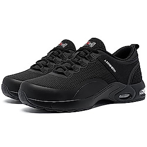 LARNMERN Steel Toe Shoes for Men Lightweight Safety Shoes Work Air Cushion Construction Zapatos Punta de Acero para Hombres(12,Deep Black)