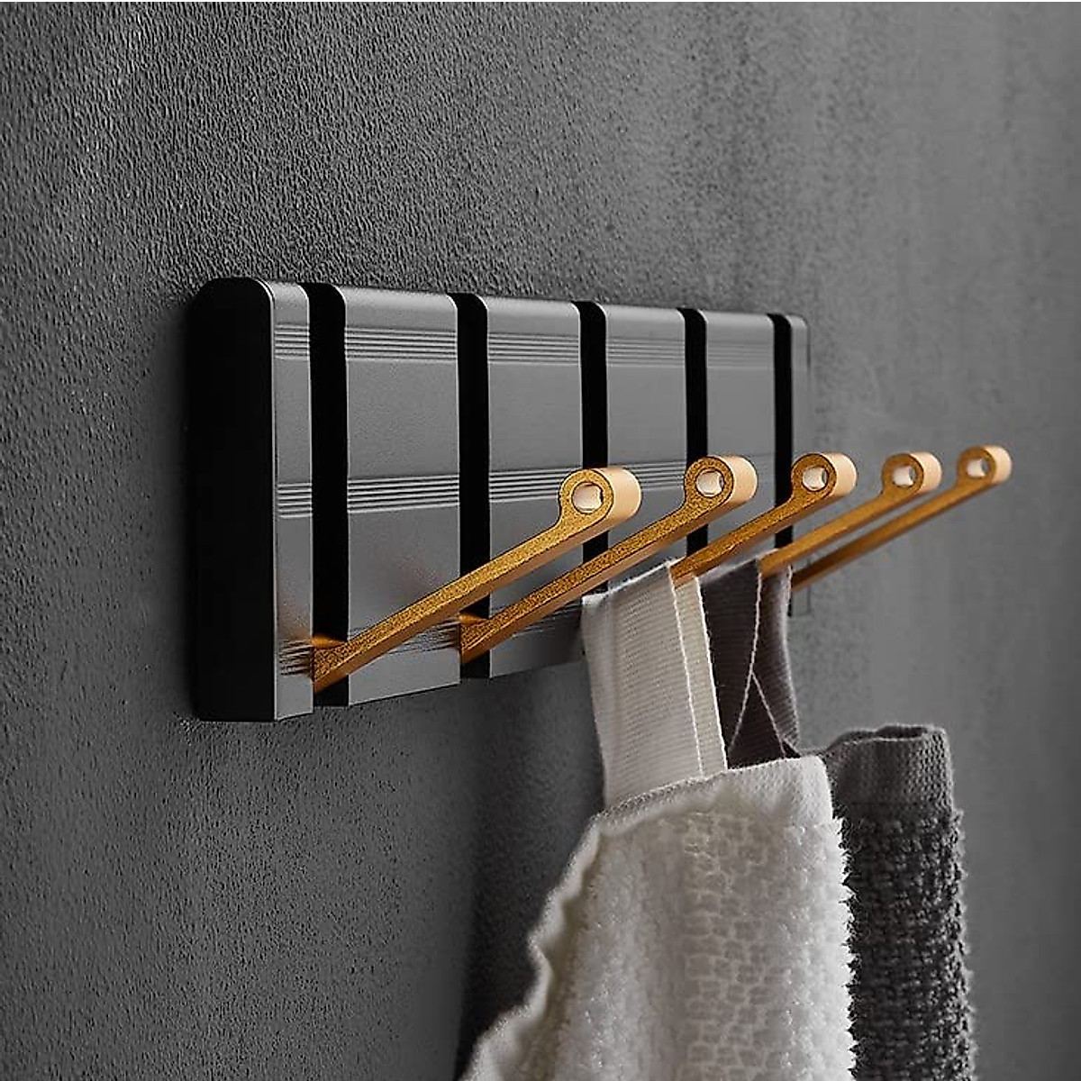 Aluminium Folding Hideaway Coat Hooks, Modern Wall Floating Coat Hook Rack Space-Saving Coat Hanger for Coats, Hats, Scarves, Key (Gold)