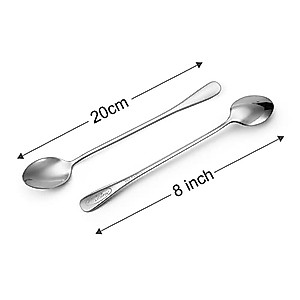 Marco Almond® KYA60 Iced Tea Spoon, Ice Cream Spoon, Titanium Coated Stainless Steel Long Handle Spoons for Coffee, Cocktail Stirring, Milkshake, Latte, Pack of 8, Silver