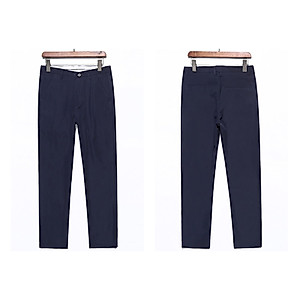 Men Classic Business Comfort Pant Straight Leg Flat Front Tapered Suit Pant Ultra Lightweight Solid Color Trousers (Dark Blue,31)