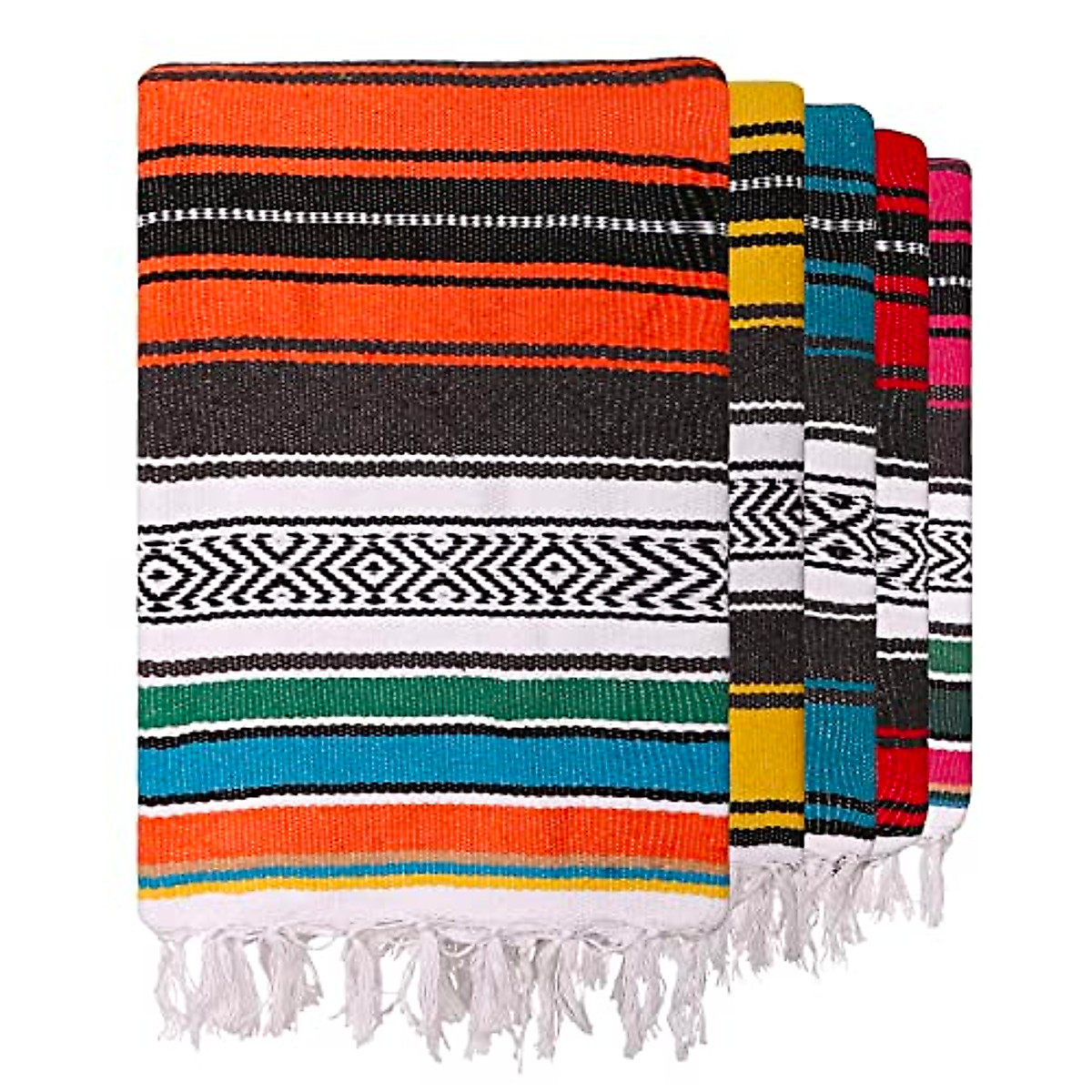 ThermaSnug Mexican Blanket - Handwoven Serape Blanket Perfect as Yoga Blanket, Bed Blanket, Hiking Blanket, Party Decoration Table Runner (Orange, 1 Pack)