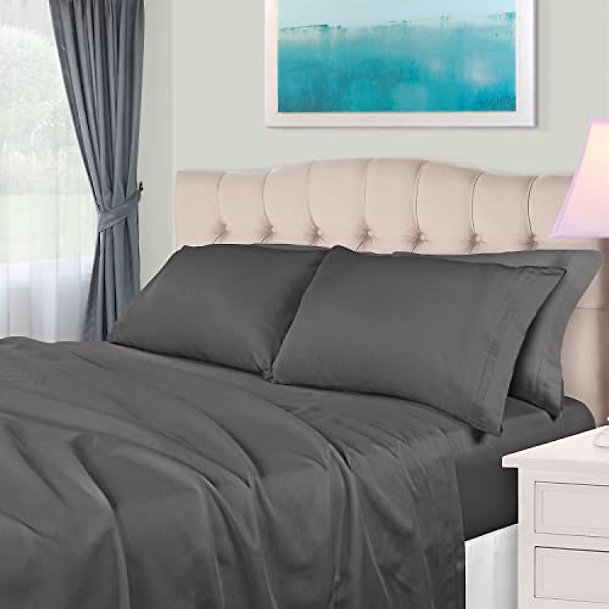 SUPERIOR 100% Egyptian Cotton 650 Thread Count, Olympic Queen 4-Piece Sheet Set, Deep Pocket, Single Ply, Solid, Grey