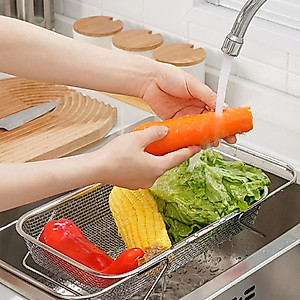 HALOU Sink Drain Basket Counter Dish Drainer Stainless Steel Telescopic Drain Basket Sink Drying Rack Expandable Dish Drainer Over