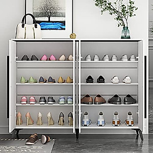 AGOTENI Shoe Cabinet with 4 Doors & 4 Tier Shelves for Entryway, Modern Shoe Storage Cabinet, Freestanding Shoe Rack Storage Organizer (55.1”W x 13.8”D x 37.4”H)