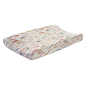 Lambs & Ivy Family Tree Coral/Gray/Gold Feather Changing Pad Cover
