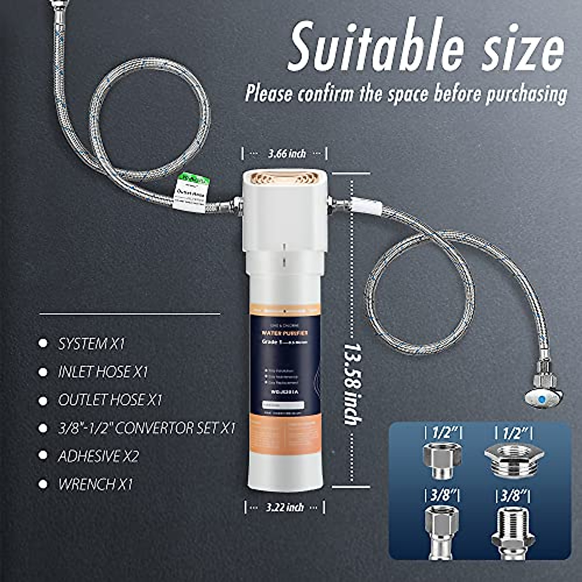 Under Sink Water Filter System,Water Filtration System,NSF/ANSI Certified Direct Connect Under Counter to Kitchen Faucet,Drinking Water Filter 0.5 Micron Reduces 99.99% Lead,Chlorine,Bad Taste,Odor