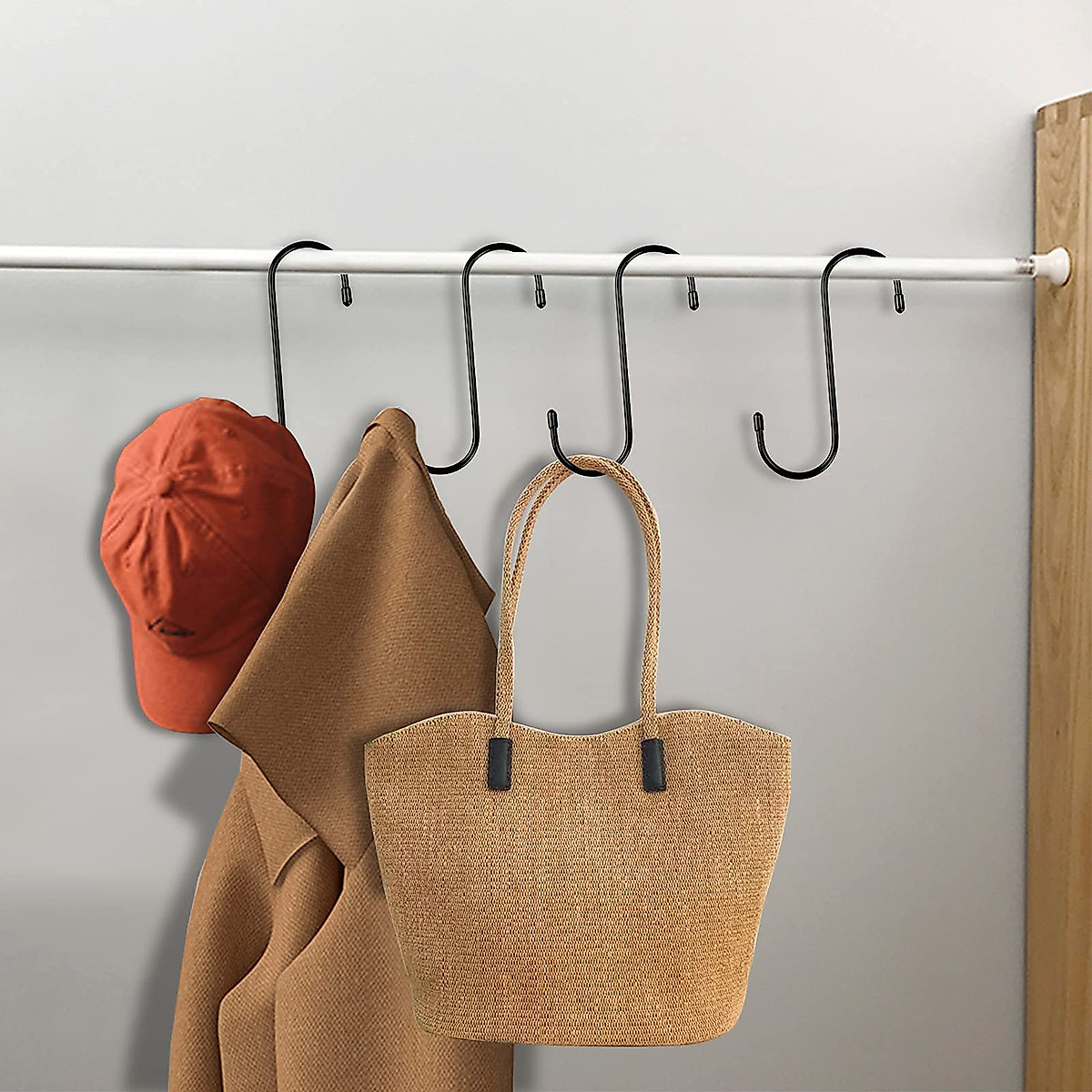 Dreecy 6 Inch Black Large SHooks for Hanging Clothes,Heavy Duty Thicker S Shaped Hooks for Hanging Plant Pans Jeans Towels Bags Cups Birdfeeder Extension S Shaped Hooks for Home,Kitchen,Garden,Patio