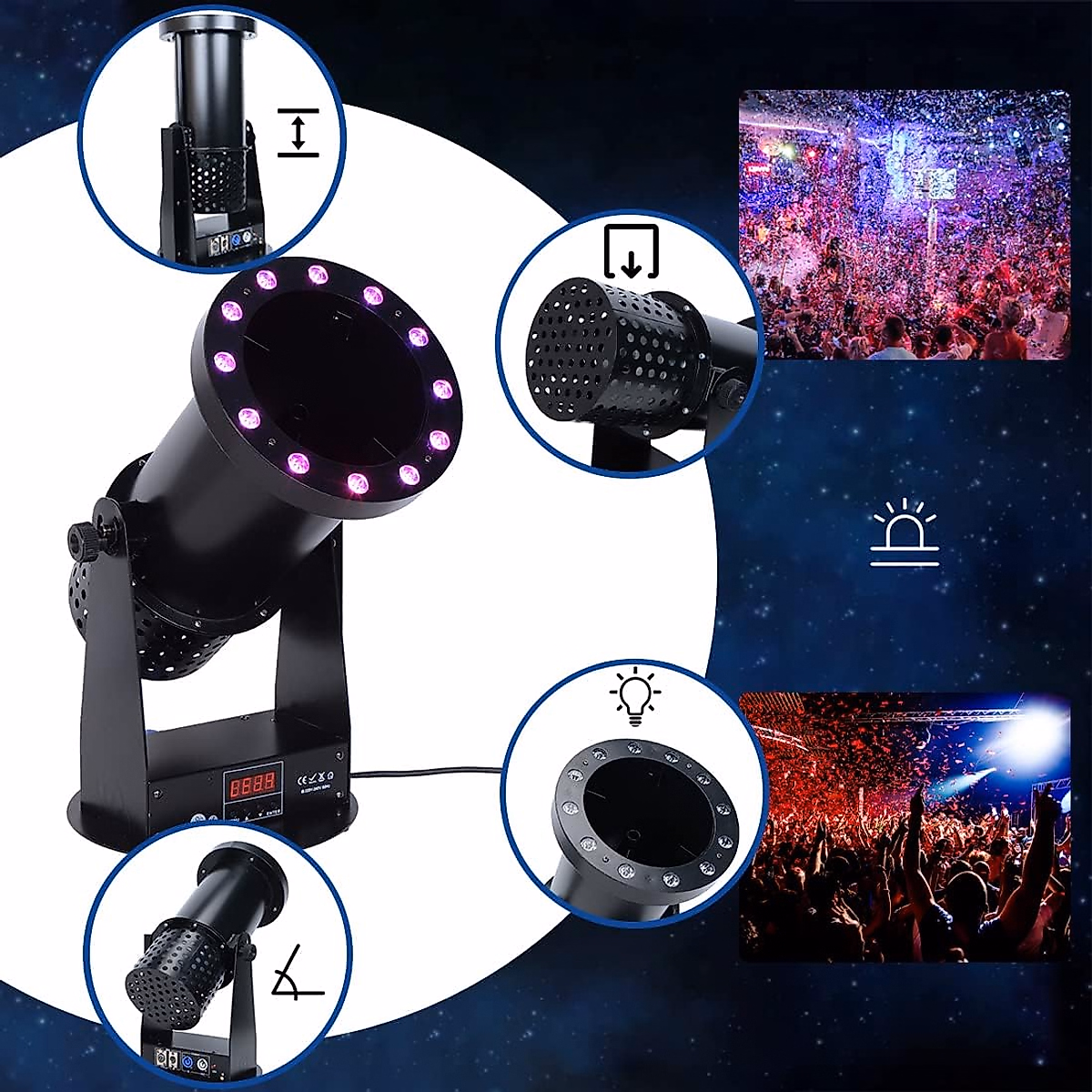 LED Professional Confetti Launcher Cannon Machine, Confetti Blower Machine Confetti Cannon 12X3W RGB 3 in 1 DMX/Remote Control for Weddding Disco Show Club Stage Party