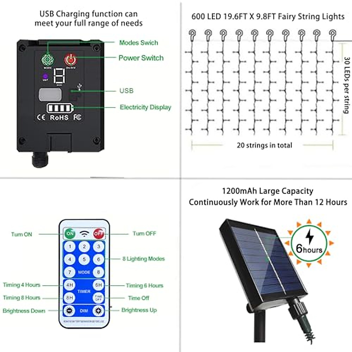 600 LED Solar Curtain Lights Outdoor Remote Control Gazebo Light 8 Modes Waterproof Waterfall Fairy Light String Window Wall Hanging Solar Patio Light Outside Wedding Party Christmas Decor, Warm
