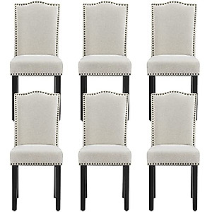 Yaheetech Dining Chairs Set of 6 Dining Room Chairs Modern Kitchen Chairs Fabric Upholstered Dining Room Chairs with Solid Wood Legs and Padded Seat for Home Kitchen Living Room, 3 Package, Beige